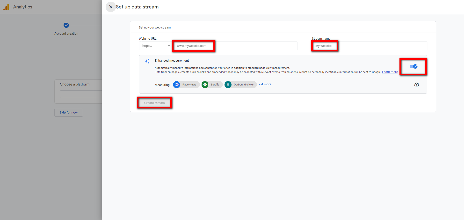 How to create a GA4 property from an existing account