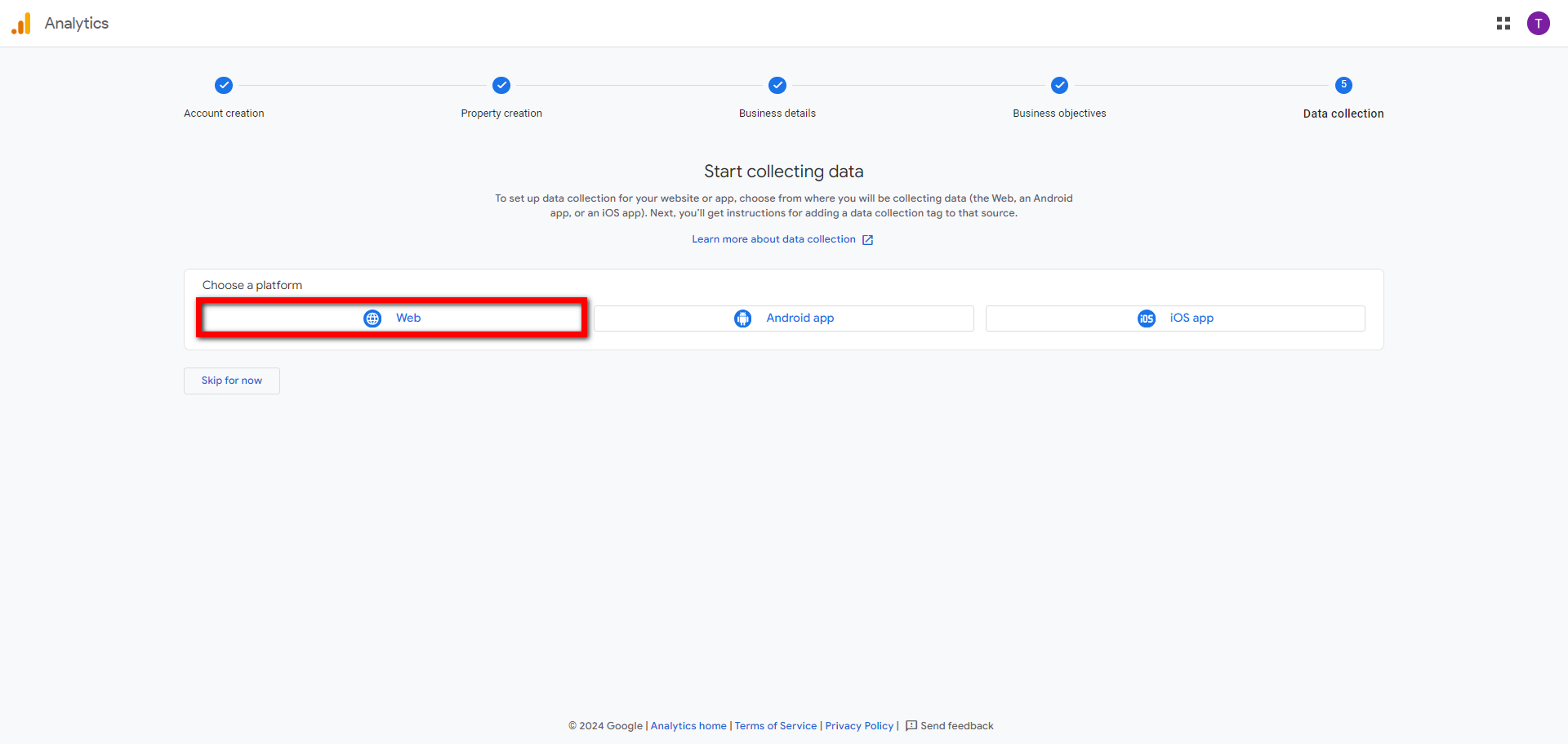 How to create a GA4 property from an existing account