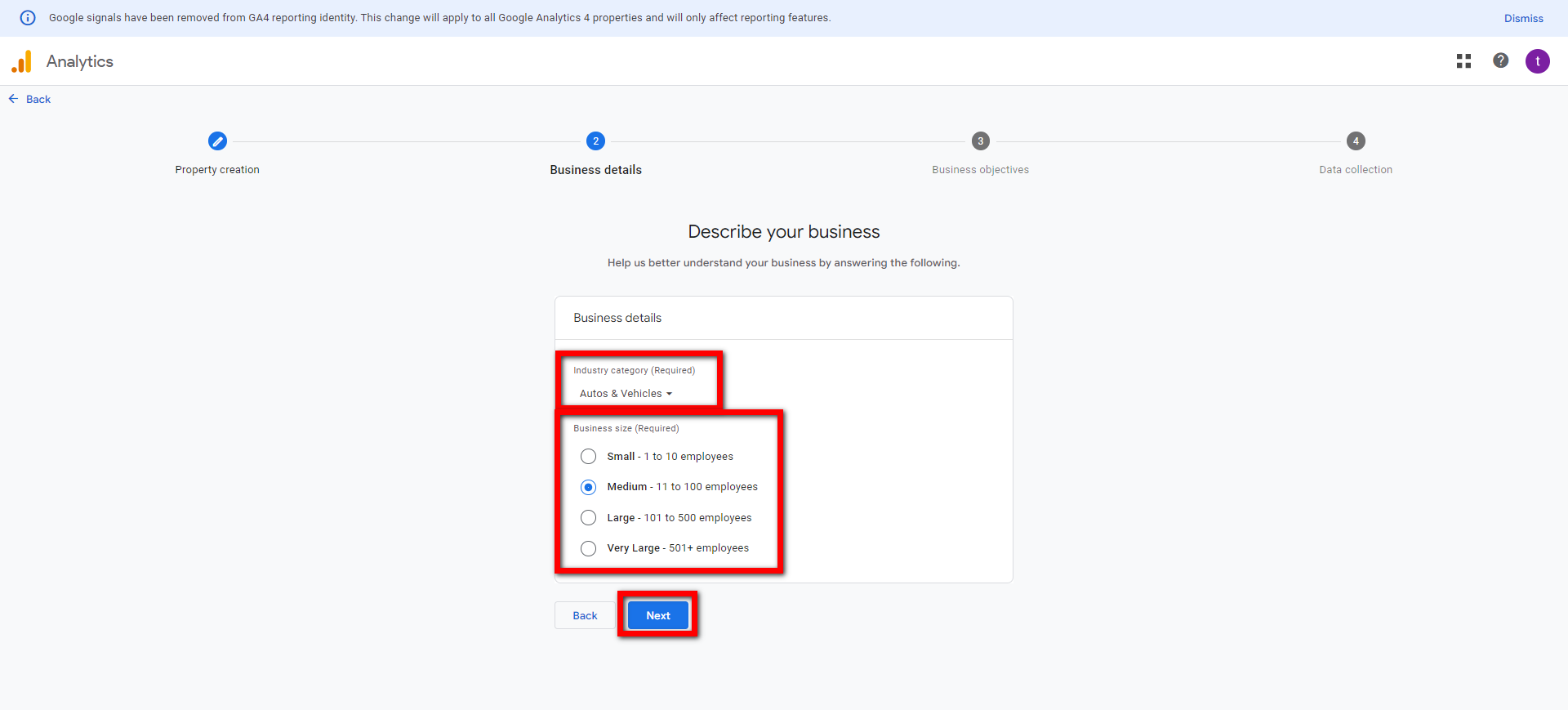 How to create a GA4 property from an existing account